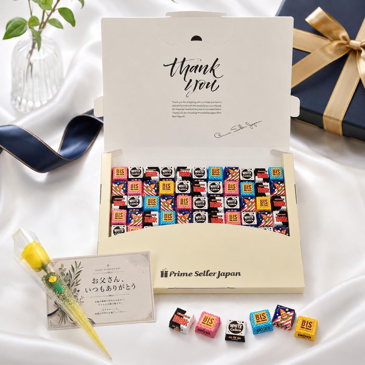 父の日ギフト チロルチョコ 100個 アソート ギフトボックス メッセージカード 花付き チョコレート バラエティ 個包装 大容量 詰め合わせ プレゼントブランド：チロルチョコ父の日の贈り物に、チョコレート100個入りギフトセットです。黄色...