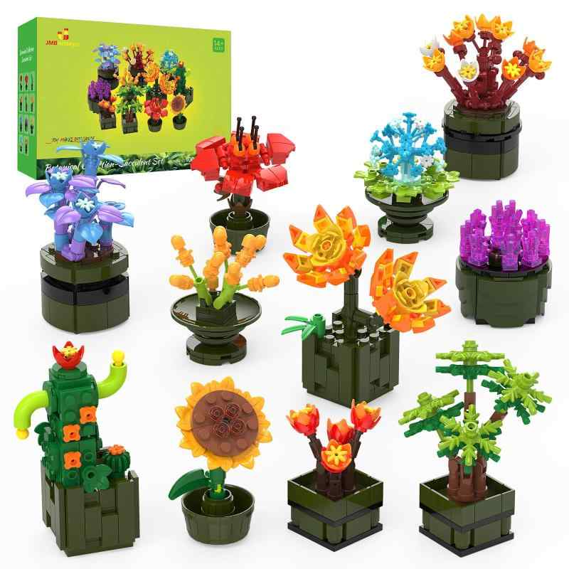 JMBricklayer 花多肉积木套装，植物系列小型植物积木，适合房间家庭办公室装饰花卉盆景模型