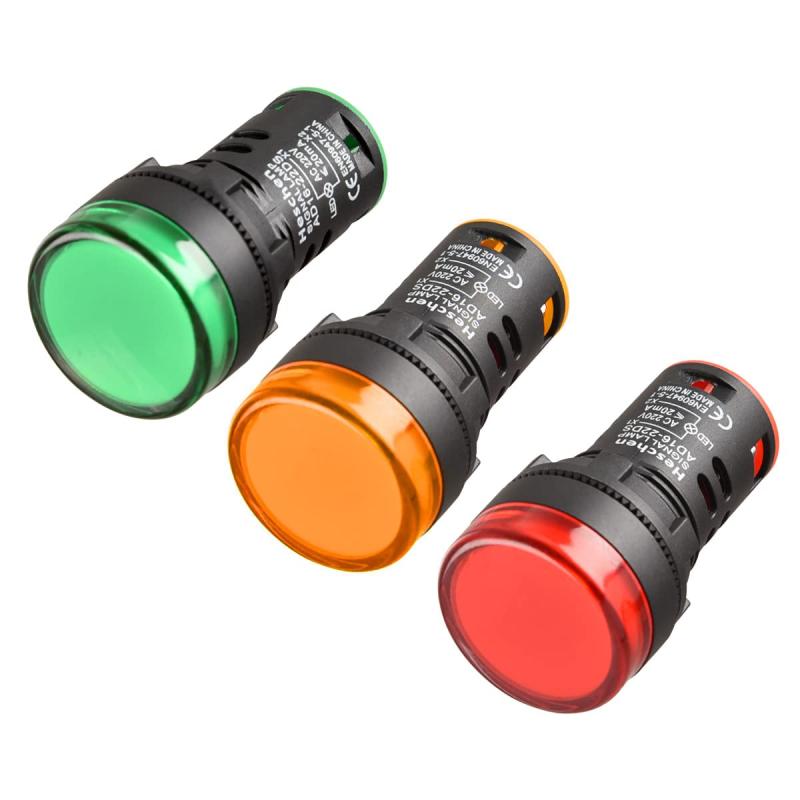 Heschen 22mm LEDインジケータパイロットライトAD16-22D / S 220V AC 20mA 赤色 緑の色 黄色 3個入り取付穴径：22mm赤色、緑の色、黄色明示的指定の相違性作業の外観220V AC、20mA 動作のエレ...