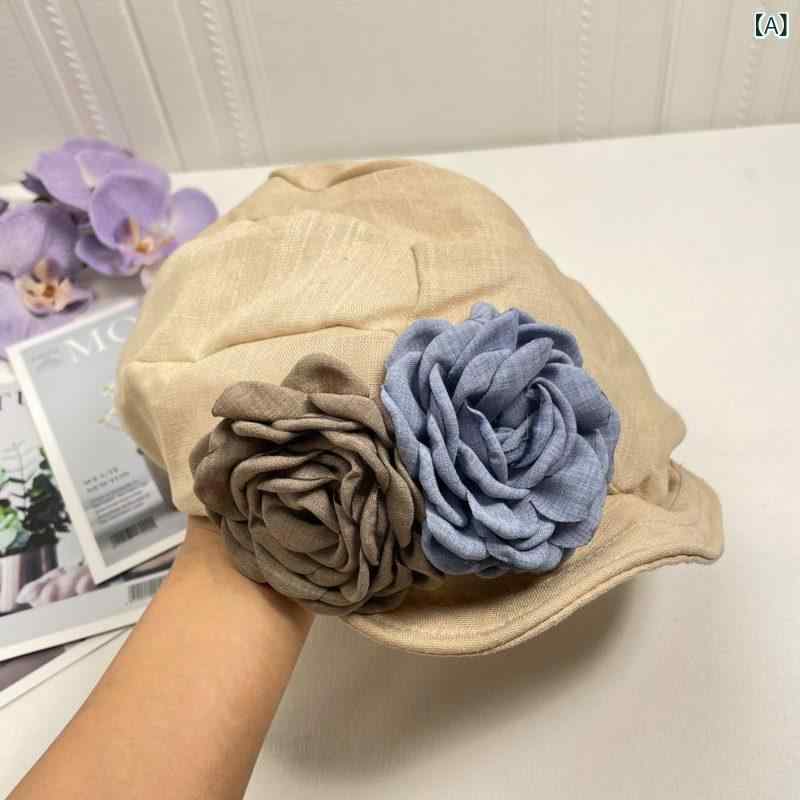 ・カテゴリ: ベレー帽・柄: 花柄・帽頂: 丸頂・帽檐: 短檐・カラー展開: ベージュ、カーキ、ブラック・機能: 日焼け防止、通気性、防風、遮陽・スタイル: かわいい、日韓風、韓国風、清新スイート・主な素材: コットンリネン