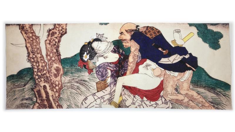 古今東西 浮世絵 手ぬぐい 歌川国貞 春夏秋冬 色の詠 春画歌川国貞の春夏秋冬の春画の手ぬぐいです。