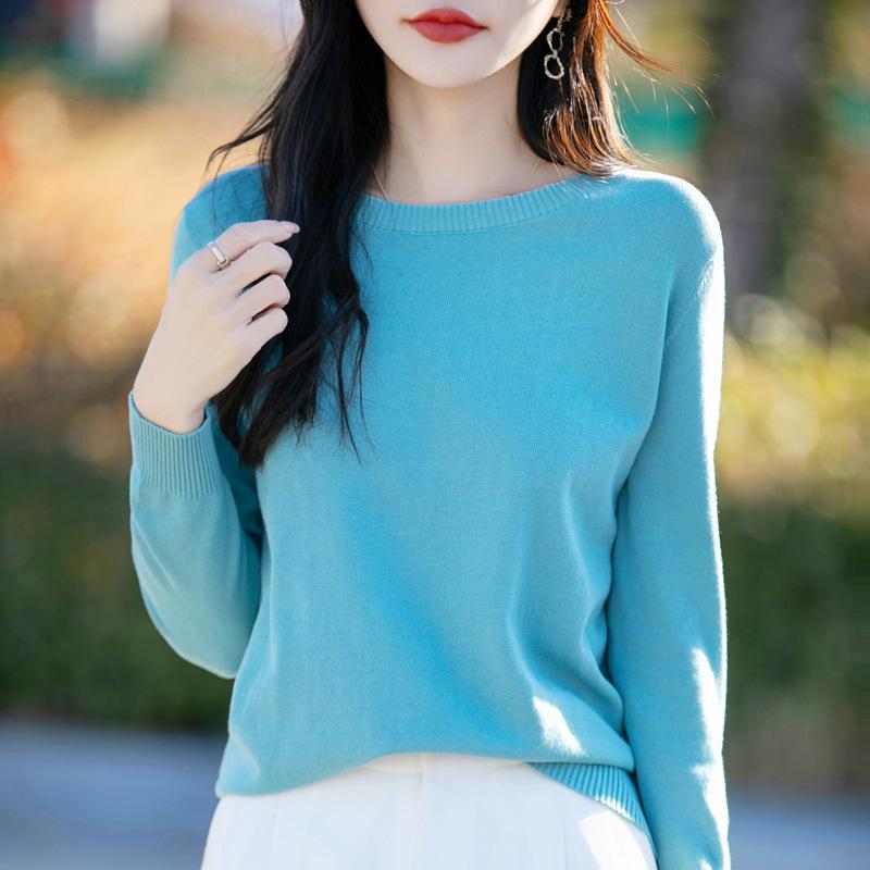 ・カテゴリ: セーター・主な素材: 綿 95%以上・柄: 無地・厚さ: 薄手・スタイル: カジュアル、シンプル・ネックライン: クルーネック・袖丈: 長袖・着丈: 普通（50cm超65cm以下）・カラー展開: 湖緑、ブラック、アイボリー、グ...