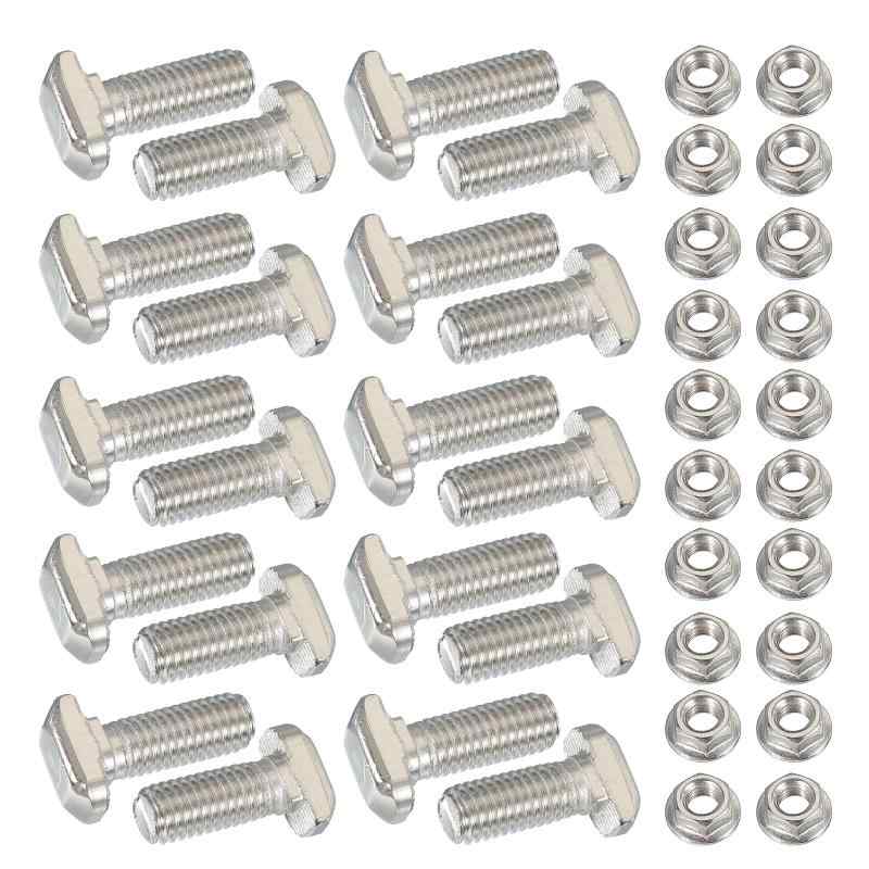 M8×20mm Tスロットボルト、20セットの槌ヘッド付き六角フランジナットTボルトスタッドスライディングスクリュー、30シリーズアルミニウム押出プロファイル用、シルバー素材：炭素鋼ニッケルメッキ；ねじ径：M8；ねじ長：18mm；ヘッドサイ...