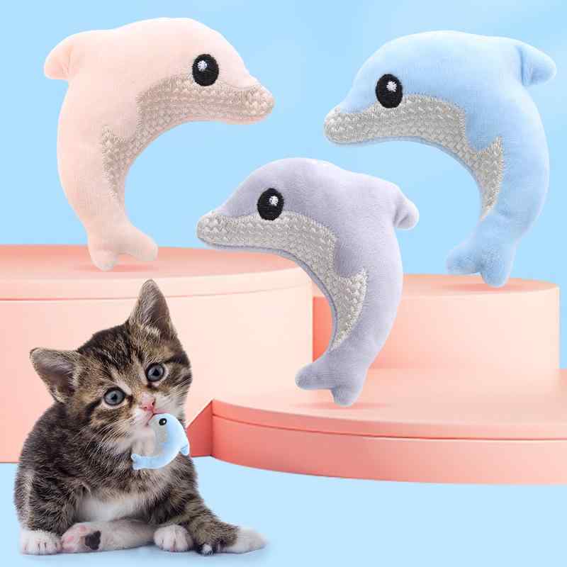 ・カテゴリ: ペット用おもちゃ・商品の種類: 噛むおもちゃ・素材: ぬいぐるみ・重量: 約9g・カラー展開: 灰色イルカ、ピンクイルカ、ブルーイルカ・仕様: キャットニップ入りぬいぐるみ玩具