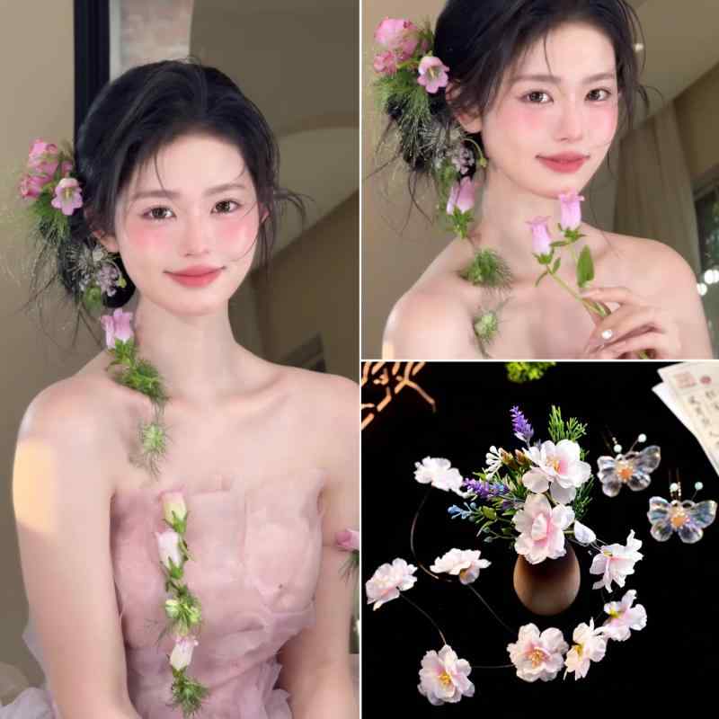 ・素材: 合金・スタイル: オリジナルデザイン・ヘアクリップ分類: サイドクリップ・カラー展開: 桃花サイドクリップ+蝶ヘアピンセット・デザイン要素: 花、花びら、植物、草花・商品カテゴリ: ヘアアクセサリー・対象: 男女兼用