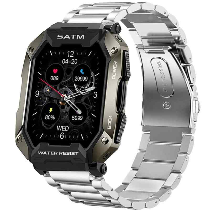 バンド 対応 AMAZTIM C20, ステンレス メタル ベルト 交換バンド 対応 Kospet Tank M1 Pro/AMAZTIM C20 1.71" Military Sports Smart Watch/Slothcl...