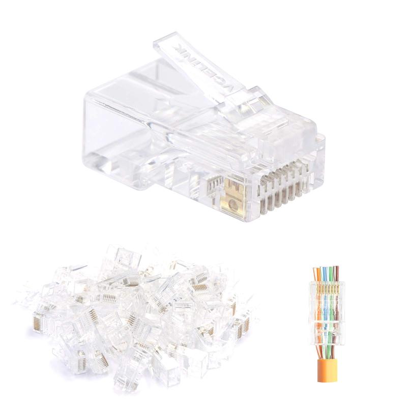 VCE 貫通式 RJ45 コネクタ CAT5E CAT5 LANコネクタ 100個セット 配線簡単 爪折れにくい機能：貫通式RJ45コネクタ。CAT5E、CAT5ネットワークケーブルに適用。直径：0.93 mm〜1.04 mm、AWG：24...
