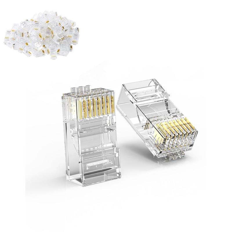 【50個入り】RJ45 コネクタ CAT6 A 簡単 爪折れにくい防止 ガイド付き CAT6 CAT5e より線 8極8芯 単線 両対応 自作 金メッキ LANプラグ Cat 6a RJ45 配線LANコネクタ自作用LANコネクタ：自作用R...