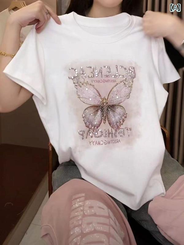 ・カテゴリ: Tシャツ・スタイル: カジュアル、日韩カジュアル、快適カジュアル・主な素材: ポリエステル90%-95%・ネックライン: クルーネック・袖丈: 半袖・柄: 蝶・シルエット: ルーズフィット・着丈: 普通丈（約50cm-65cm...