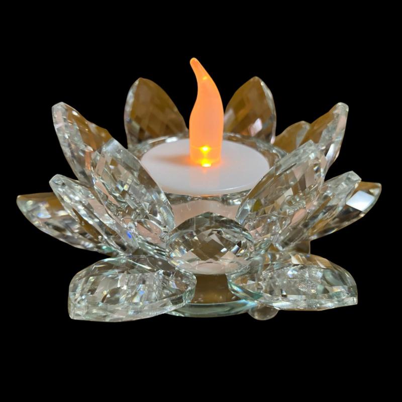 ティーライト キャンドルスタンド LEDキャンドル付属 ガラス製 卓上 ローソク立て アロマポット ティンキャンドル アウトドア 蓮きらびやかなガラス製のキャンドルホルダーになります。抜群の安定感で、直径4cmまでのティーライトキャンドルを...