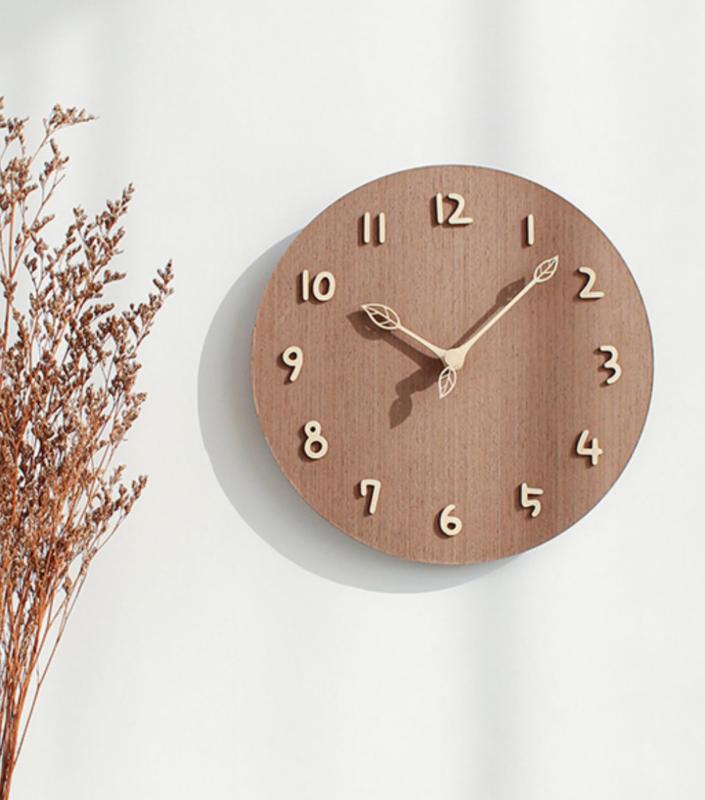 Mermbe壁掛け時計 原木風 木質 円形 静音 石英 時計枠なしデザイン 3d立体数字 かわいい 木の葉針 見やすいファッション 12インチ 直径30CM 北欧インテリア 新居引越し 人気祝日プレゼント【製品規格】12インチ(直径30cm...