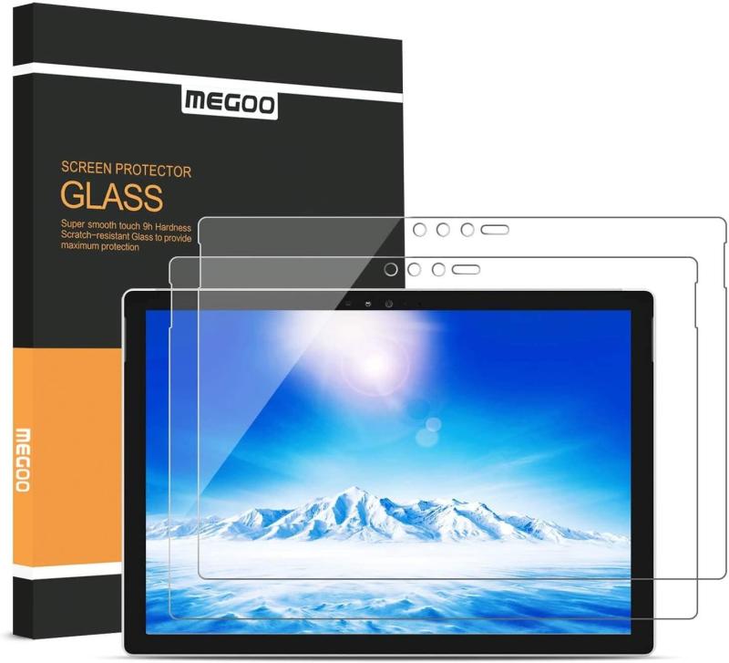 【2枚入り】MEGOO Surface Pro 6 / Surface Pro 5 / Surface Pro 4 強化ガラス保護フィルム， 高透過率、自動吸着、滑らかな画面操作、9H硬度，液晶保護フィルム（12.3 インチ）最初のインスト...