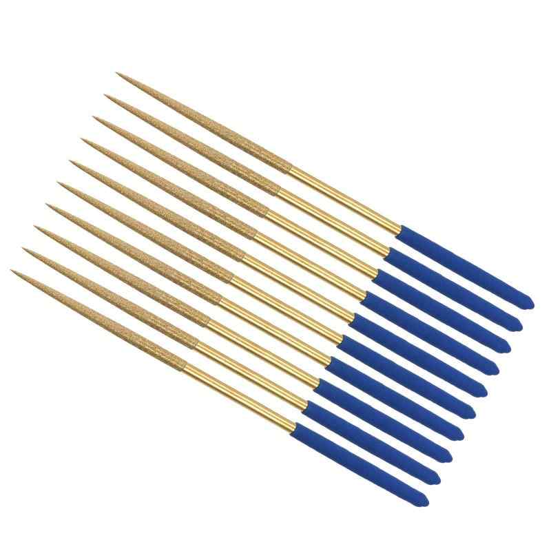 CoCud ダイヤモンドコーテッドニードルファイル 3 mmシャンク 140mm長さ| チタンコーテッドラウンドファイル研削ツール (用途: 金属 ガラス 石), 10個入り ダイヤモンドコーテッドニードルファイルサイズ --- 全長: 1...