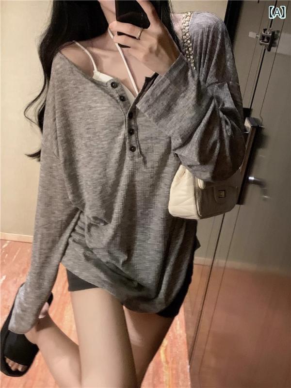 ・カテゴリ: Tシャツ・主な素材: ポリエステル95%以上・柄: 無地・スタイル: プルオーバー・袖丈: 長袖・加工: 形態安定加工・シルエット: ルーズフィット・着丈: ミディアム丈（65cm超～80cm以下）・ネックライン: Vネック・...