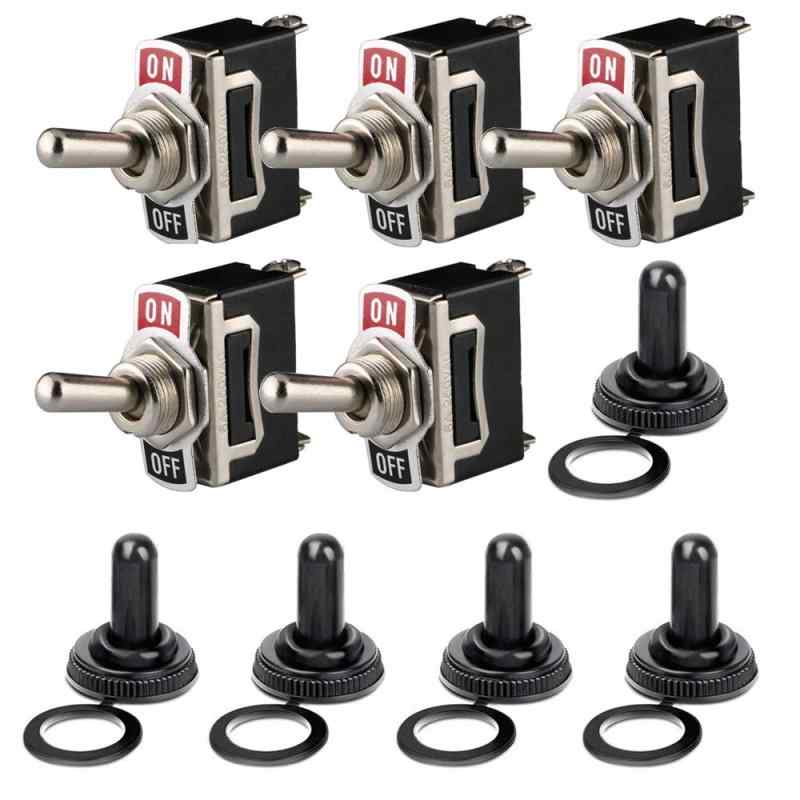 KILIGEN トグル スイッチ防水 キャップ 付1 回路 2 接点 12V-24V-48V-110V/10A, 220V-230V/6A、2ピンSPST ON/OFFスイッチ、車用オートトラック用ボート（パック5）✪コネクタタイプ：SPS...
