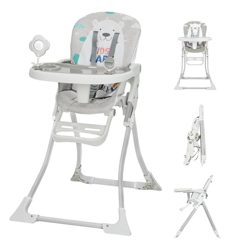 GarveeLife ハイチェア ベビーチェア 折りたたみ 3段階調整 キャスター付き 5点式ベルト コンパクト 離乳食 お食事椅子 赤ちゃん用 キッズチェア 出産祝い 6か月~3歳 グレー【ワンタッチ折りたたみ式】お掃除や使わないときに、...