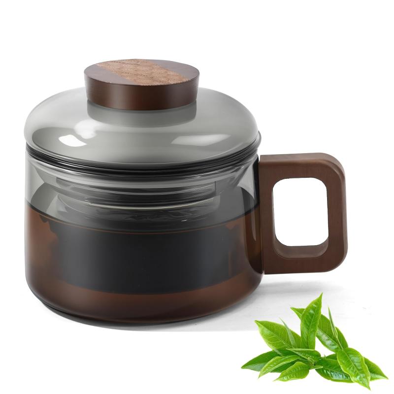 FGIUKC ティーポット 耐熱 ガラス 急須 200ml 木製持ち手 ガラス製ポット かさばらない 茶こし付き 紅茶ポット 緑茶 紅茶 フルーツティー リーフティー 花茶 工芸茶 茶こし付き 電子レンジ対応