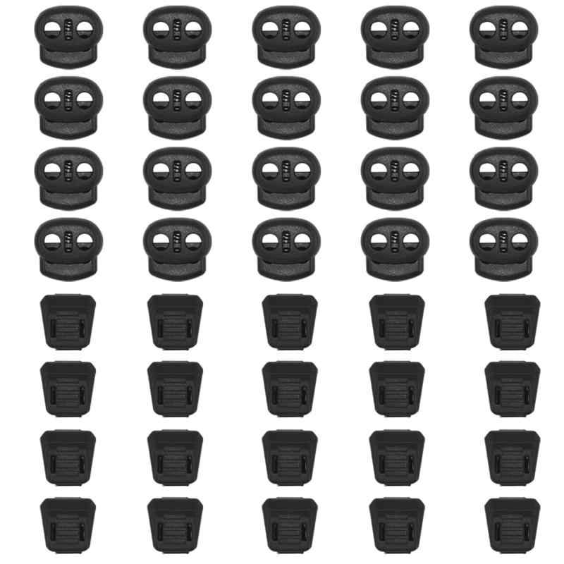 Doyime コードストッパー ゴム紐 コードエンド 20セット 2つ穴 2本紐用 穴径約5mm コードロック 紐止め ジッパータブ ズボン紐 靴ひも 衣料袋に 交換/補修用 DIY【パッケージ内容】紐止めコードエンドストッパー×20個＋ ...