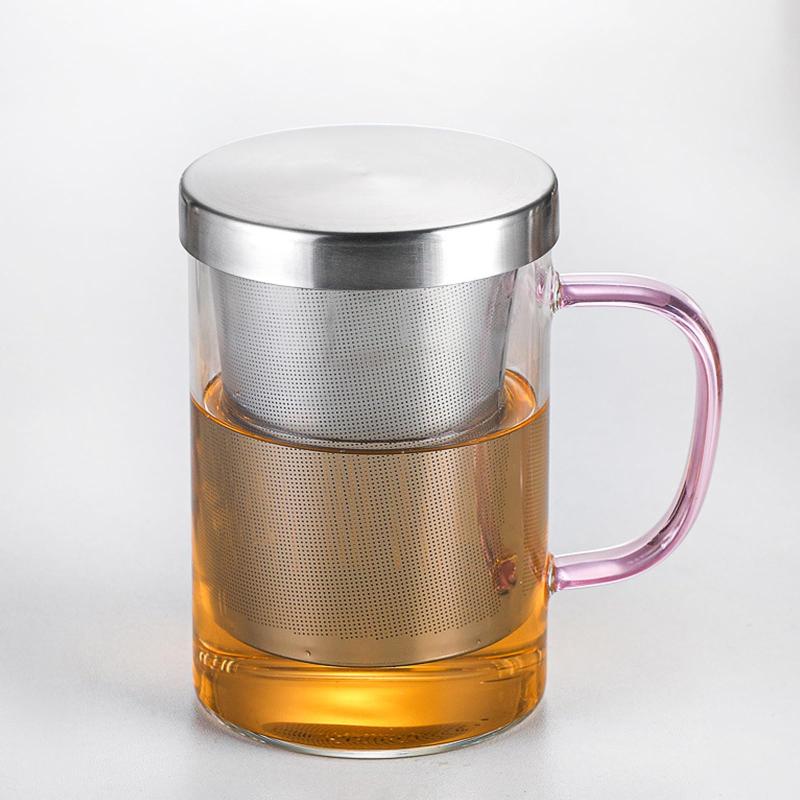 MiniMood 500ml 蓋付き ステンレスフィルター 耐熱ガラス マグカップ 透明 ティーカップ 茶葉 ティーバッグ 対応 (12.3x8cm) 大容量 紅茶 中国茶 日本茶 ハーブティー 専用二重構造: 耐熱ガラスとステンレスフィル...