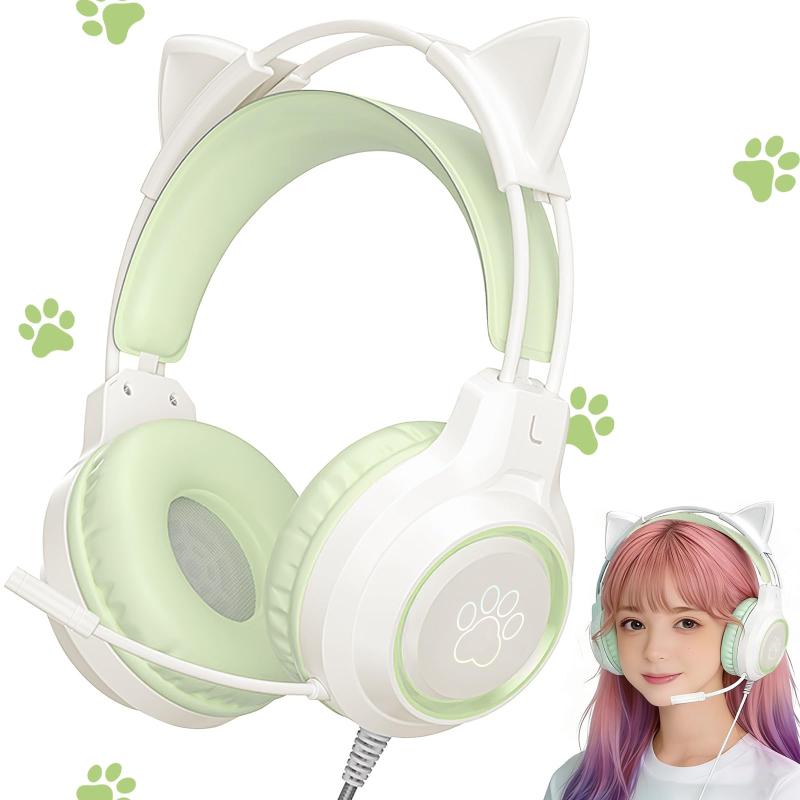 YIK TUNG ヘッドホン 猫耳ヘッドホン ゲーミングヘッドセット 有線ヘッドフォン40MMスピーカー RGBライト付き USBポート マイク付き 柔らかい保護カバー 良い音質 調整可能なサイズ かわいい PS4【サラウンドサウンド】専門...