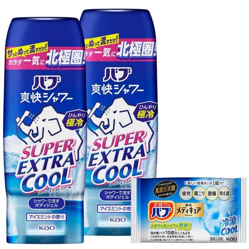 バブ爽快シャワー スーパーエクストラクールジェル 210g×2個+入浴剤付き暑苦しい夏でも お風呂上がり爽快ひんやり感が長続き 冷感成分（メントール）配合。