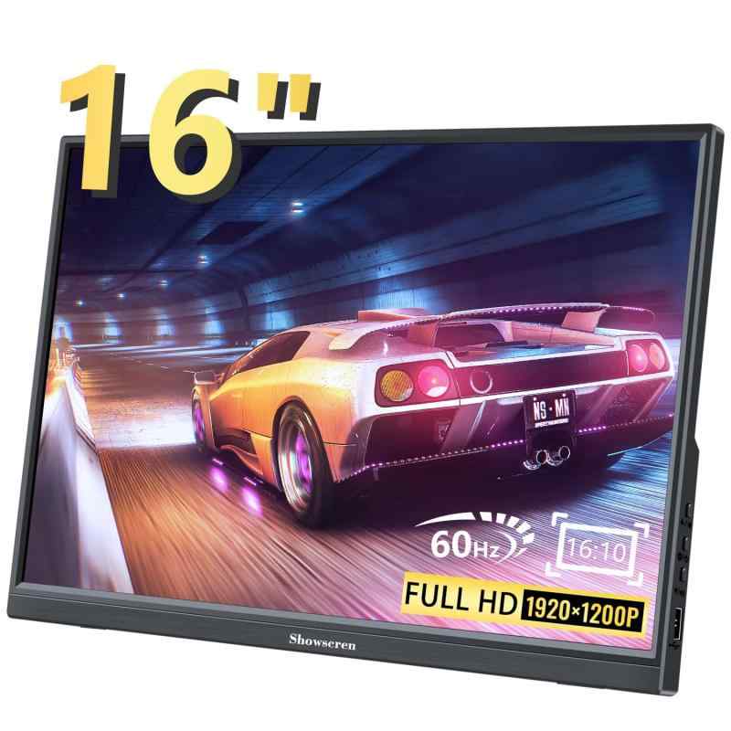 ノートパソコン用ポータブルモニター 1920x1200P FHD 60Hz 内蔵スピーカー、HDMI USB-Cモニター外付けスクリーン付き