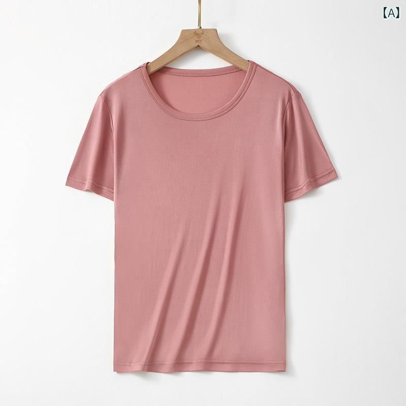 ・カテゴリ: Tシャツ・スタイル: 通勤、カジュアル・主な素材: アセテート繊維 70%以上80%未満、シルク 30%以下・柄: 無地・デザイン: ストレート、レギュラー・袖丈: 半袖・工芸: ニット・着丈: 普通（50cm超65cm以下）...