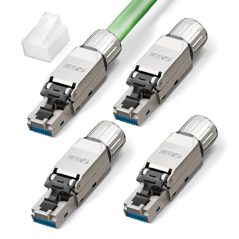 LEENUE CAT7 RJ45 コネクタ 工具不要 亜鉛合金シールド付き 圧着不要 CAT6A/CAT7 イーサネットケーブル用 PoE 対応 最大 10Gbps 600MHz 4個入り【簡単な取り付け】ツールフリーの CAT7 イーサネ...
