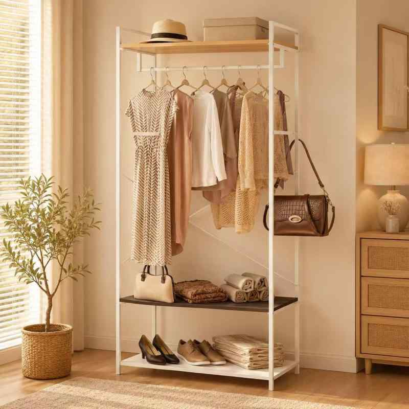 fusehome ハンガーラック おしゃれ 服ラック 頑丈 衣類ラック スリム パイプハンガー ハンガー 服掛け 耐荷重 シングル 服掛け 衣類収納【多機能ラック】このハンガーラックの上部は、帽子やボックスの収納スペースとして使用できます、...