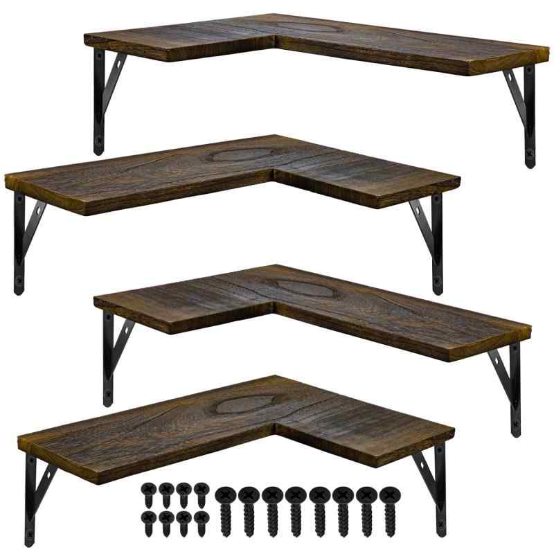 Socpuro 壁掛け式 コーナーラック 4枚セット 90度直角式 コーナーシェルフ 天然木製 ウォールラック 壁掛け棚 幅14.5cm 長さ40cm おしゃれ 飾り棚 トイレ 寝室 キッチン 玄関 壁面収納 棚 壁掛けラ✅【壁掛け式 L字...