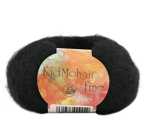 Puppy パピー 秋冬毛糸 『Kid Mohair fine (キッドモヘアファイン) 24 (黒) 番色』1玉25g巻（約225m）構成：モヘヤ79％、ナイロン21％使用針：棒針1～3号、かぎ針1～3号