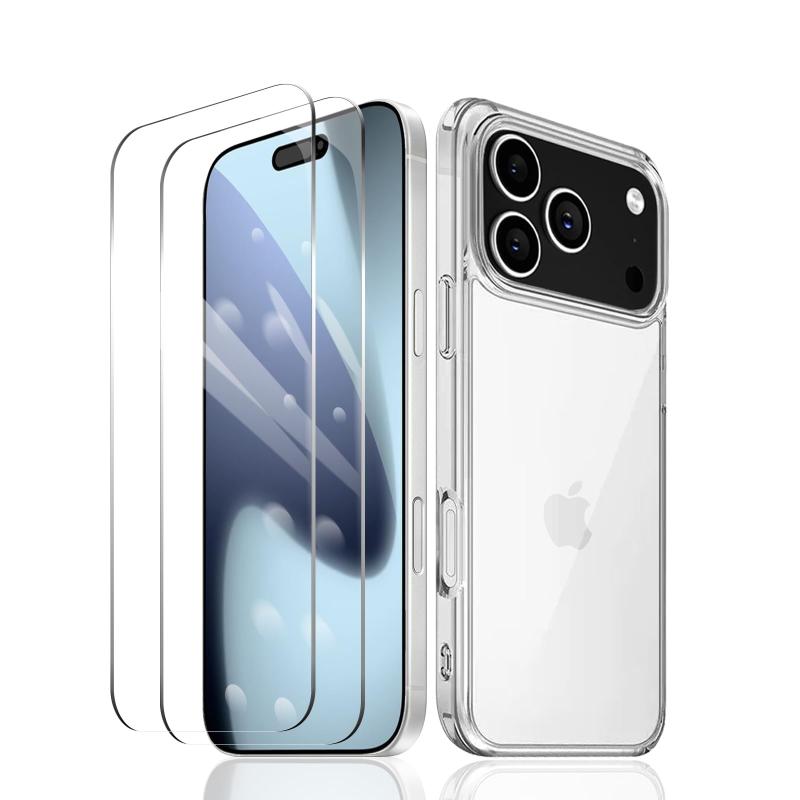 Fylnatc 対応 iPhone 17 Pro Maxとの互換性あり ガラスフイルム ケース クリア 保護カバー TPU素材製 軟性 保護フイルム 強化ガラス 日本旭硝子素材 薄型軽量 衝撃吸収 飛散防止 硬度9H 気泡防止 貼【セット内...