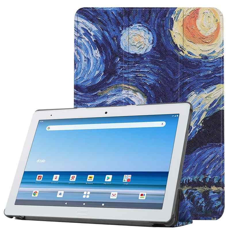 Docomo Dtab d-41A ケース 【ELMK】軽量 薄型 PU レザー スマート カバー 耐衝撃 傷防止 クリア ハード 背面 ケース 三つ折り スタンド 機能