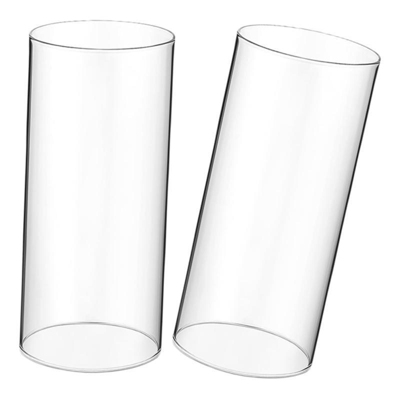 Zerodeko クリアガラスキャンドルホルダー 2個セット 防風キャンドルカバー 直筒型シリンダー 6×6×2.4インチ デスクトップ用 キャンドルシェード高透明ガラス素材：高透明度のクリアガラスを使用し、キャンドルの炎を美しく際立たせる...