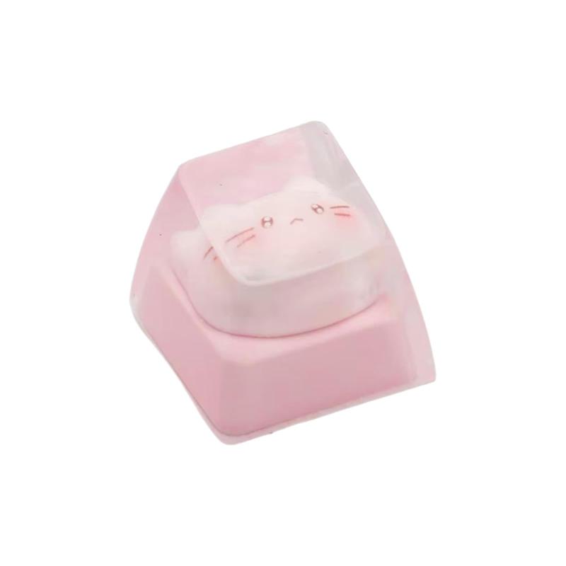 かわいいアニメキーキャップ 猫 キートップ メカニカル キーボード樹脂 シャインスルー ESC キーキャップ 3D透明WASDキーキャップ キーキャップ DIY ギフト PCゲーマー用 1個（ピンク）可愛い猫アニメ風3Dデザイン：ピンク色の...