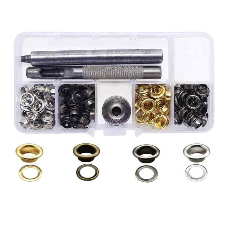 Wolfride 両面ハトメ はとめパンチセット 6mm レザークラフト 4色 120組 スナップボタン 革真鍮 ハトメ玉 カシメ 座金 DIY用品 服装・帽子・バッグ・靴など 手作り素材商品内容：ハトメ30組×4色、打ち台×1、ハトメパン...