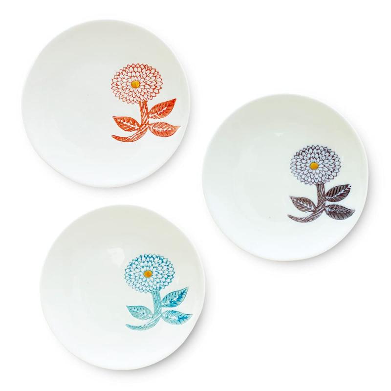 J-kitchens 勲山窯 皿 小 セット 波佐見焼 日本製 直径 約 13cm ( ブルー レッド パープル ) ダリア 3色 set （皿小）材質:磁器(食器洗い機使用可能、食器乾燥機使用可能)、電子レンジ:電子レンジ対応サイズ(約)...