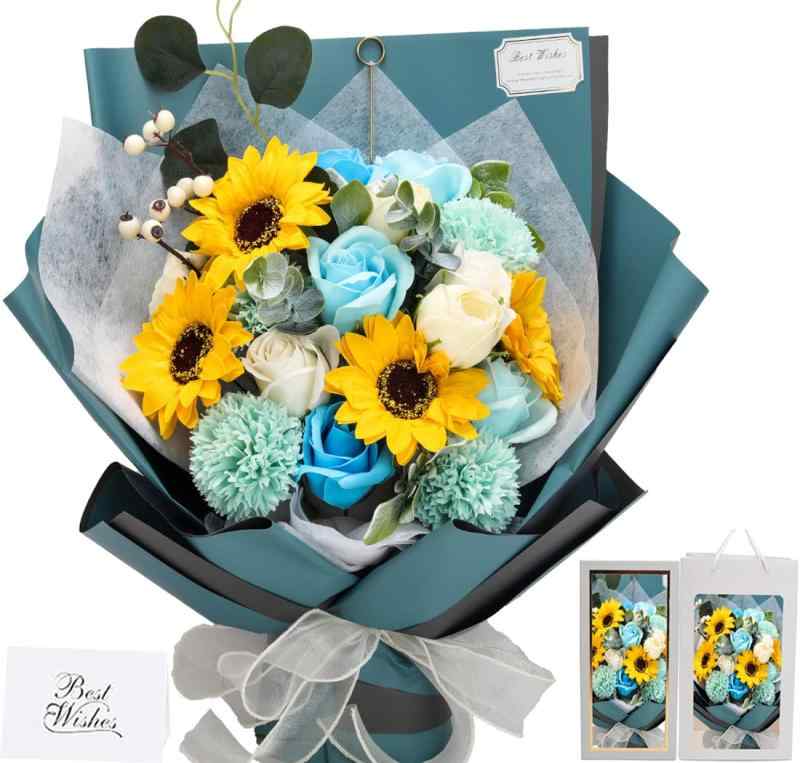 ソープフラワー花束 母の日プレゼント，誕生日プレゼント ソープフラワー バラ グラデーション 花束 ブーケ 薔薇造花 プレゼント女性人気ギフト 感謝 お礼 インテリアローズブーケ バラ花✿【大人気なソープフラワー 】：ソープフラワーは花びら...