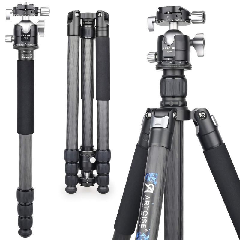 ARTCISE カーボン三脚セット 三脚+自由雲台 184.5cm 高伸長 低重心 40mm ボールヘッド ARCA互換 一脚変形可能 最大耐荷重20kg カーボンファイバー CNC加工 デュアルパノラマ 反転収納 マクロ撮影対応【高品質カ...