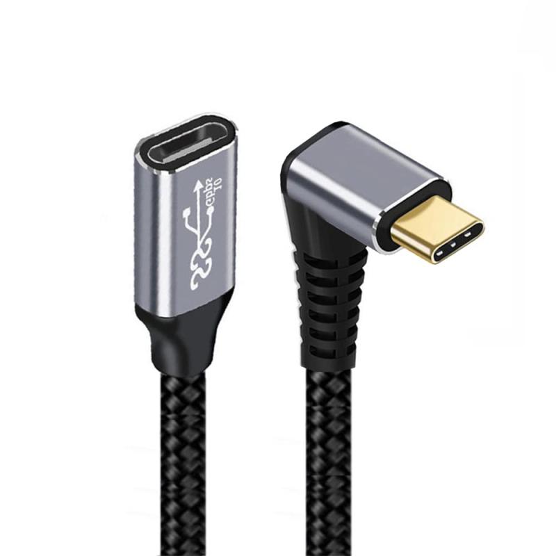 NFHK アップダウン角度付き USB-C USB 3.1 タイプ C オス-メス延長データケーブル 10Gbps 100W ノートパソコン用スリーブ付き