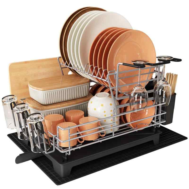 MAJALiS 水切りラック シンク上 食器ラック 水切りカゴ 台所 包丁スタンド 箸立て 吸水マット付き 自動排水 自然乾燥可能 組み立て簡単…水切りラック