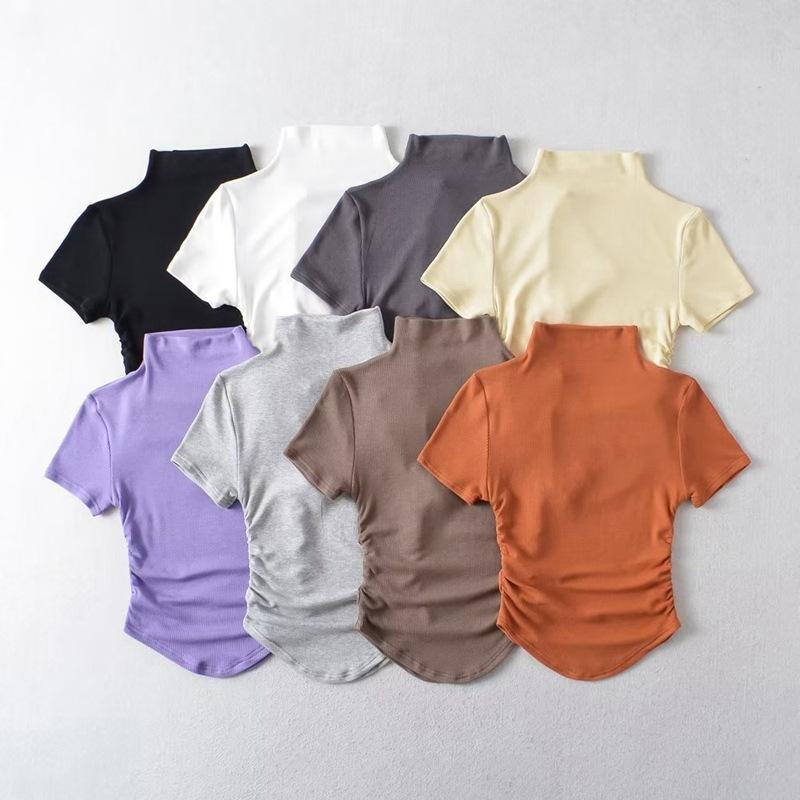 ・カテゴリ: Tシャツ・スタイル: ギャル風、スウィート・フレッシュ・主な素材: レーヨン・柄: 無地・デザイン: プルオーバー・袖丈: 半袖・袖型: レギュラースリーブ・シルエット: スリムフィット・衣丈: ショート丈（40cm超、50c...