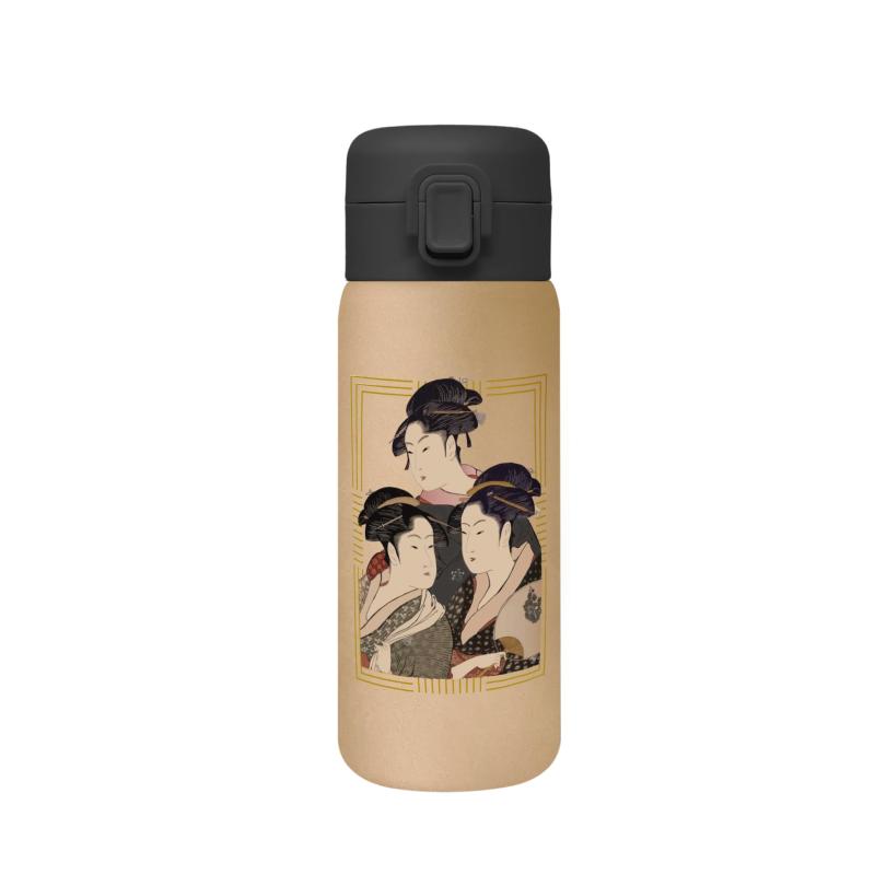 【 和宝堂 】 真空二重 保温保冷 ステンレス ワンプッシュボトル 350ml ワンタッチ ロック付き 片手で楽々 水筒 和柄 インバウンド 日本 土産