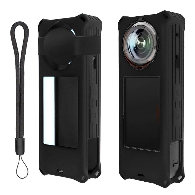 For Insta360 X5 シリコンカバー＋レンズキャップ【YCJDP】防水防塵 軽量 充電可能 耐衝撃性 無臭で ソフト Insta360 X5 アクションカメラ本体 保護カバー パノラマカメラ保護ケース（ブラック）📷...