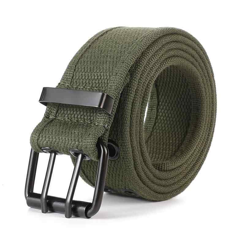 [the largest selection] キャンバス ダブルホール ベルト Double Prong Buckle Belt:（4色）キャンバス素材のダブルホールベルトミリタリーをモチーフにしたデザイン生地は厚すぎずバックルもブラック...