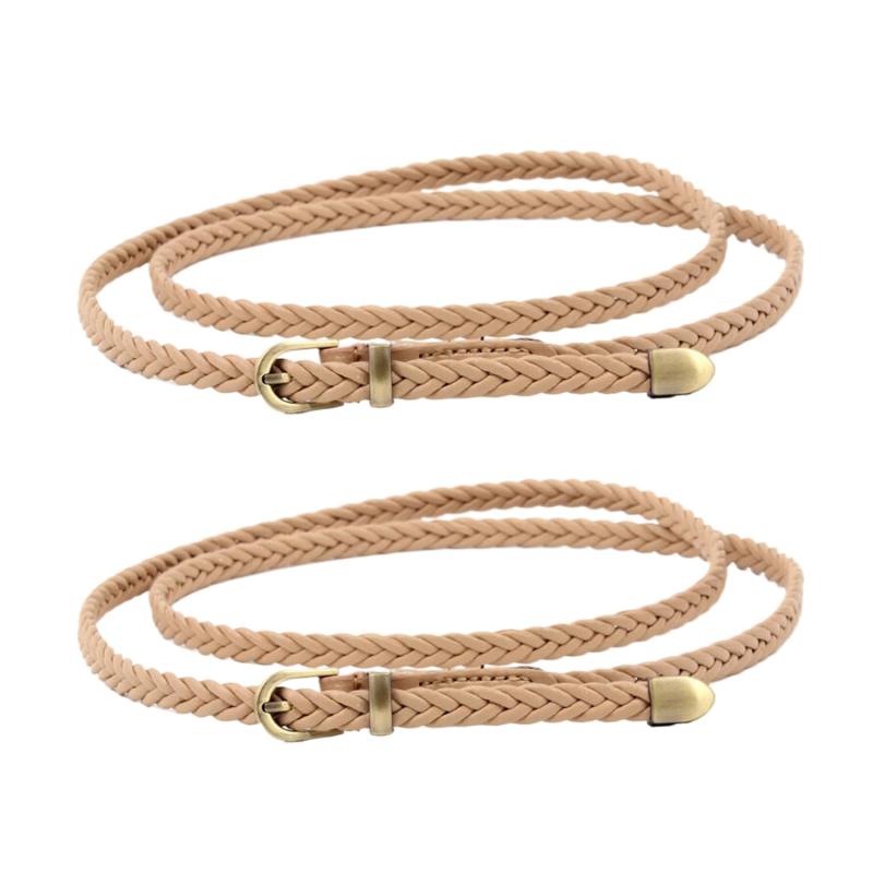 [RAKUKOU] レディース ベルト 2本セット メッシュベルト 編みこみ 細 カジュアル ベール PUレザー カジュアル フリーサイズカラー：全13色　サイズ：長さ 約100cm、幅 約0.8cm　素材：PUレザー女性らしい細身のデザイ...