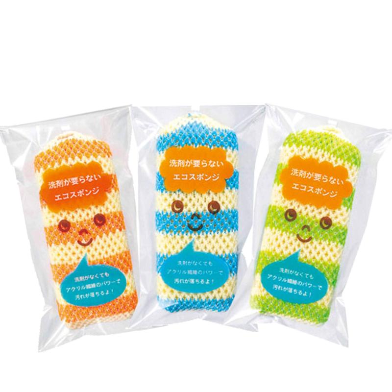 エムワールド 洗剤不要 キッチン スポンジ カラフル 3個セット (アクリル繊維が水だけで汚れを落とす)