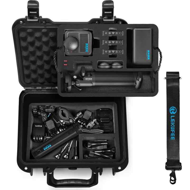 Lekufee 防水ハードケース GoPro MAX 2、GoPro MAX、アクションカメラ、バッテリー、GoProデュアルバッテリー充電器、その他アクセサリー用 (ケースのみ) - ブラックMAX2用カスタムデザイン：このポータブルトラ...