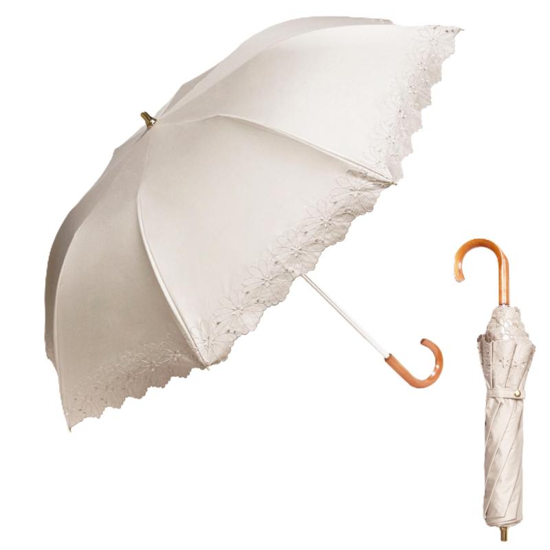 日焼け止め効果世界基準最大値 UPF50＋ 遮熱 遮光 紫外線カット 折りたたみ傘 親骨50cm 防水加工 晴雨兼用 サッとたためる 使いやすい 持ち運び便利 花柄 刺繍 透け感 上品 美しいシルエット 【日焼け止め効果世界基準最大値のUP...