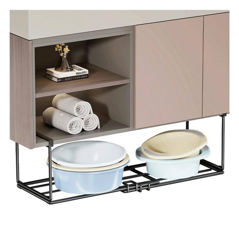 VOOCYE 吊り戸棚 吊り下げ棚 棚下収納 伸縮ラック 省スペース 折り畳み式 バスルーム キッチン下収納 吊り下げラック【伸縮式収納ラック】伸縮式戸棚下は、穴あけやネジなどの組み立てを必要とせずに、直接取り出して使用できます。使わない時...